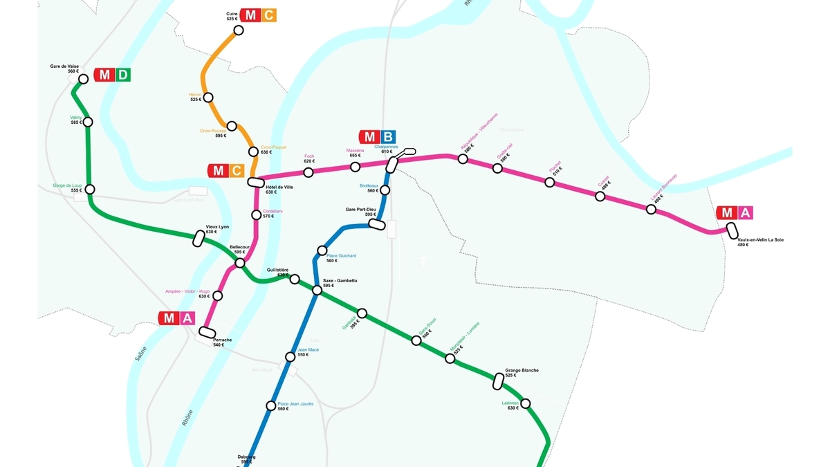 Immobilier : voici la carte de métro du prix des loyers à Lyon ...